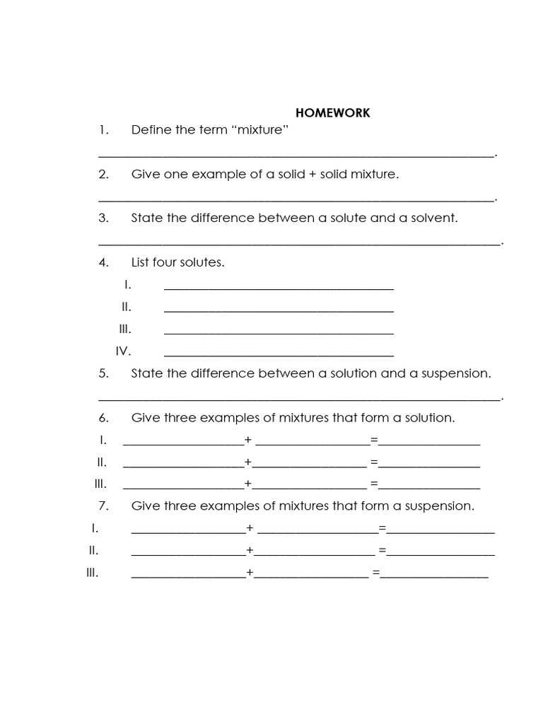 WK 3 Science Mixtures Homework For Next Class | PDF