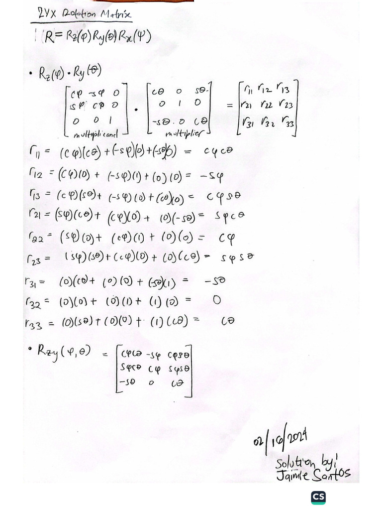 ZYX Rotation Matrix | PDF