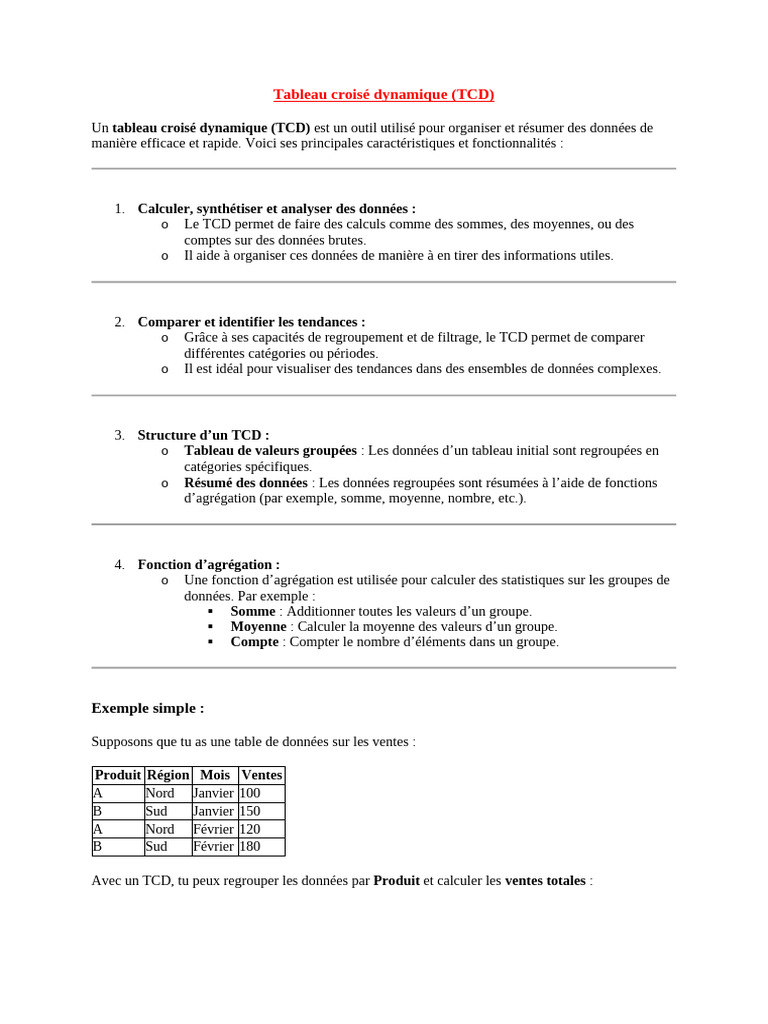Guide pratique sur les TCD Excel | PDF