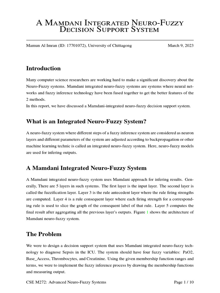 17701072MamdaniANFISA2Report | PDF | Fuzzy Logic | Artificial Neural Network