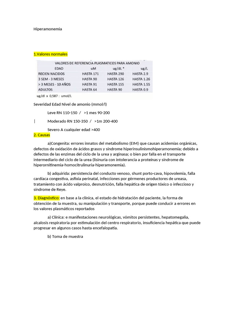 Hiperamonemia: Causas y Tratamiento | PDF | Medicina CLINICA ...