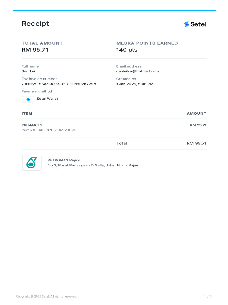 Setel Ereceipt On 1 Jan 2025, 5 - 07 PM | PDF