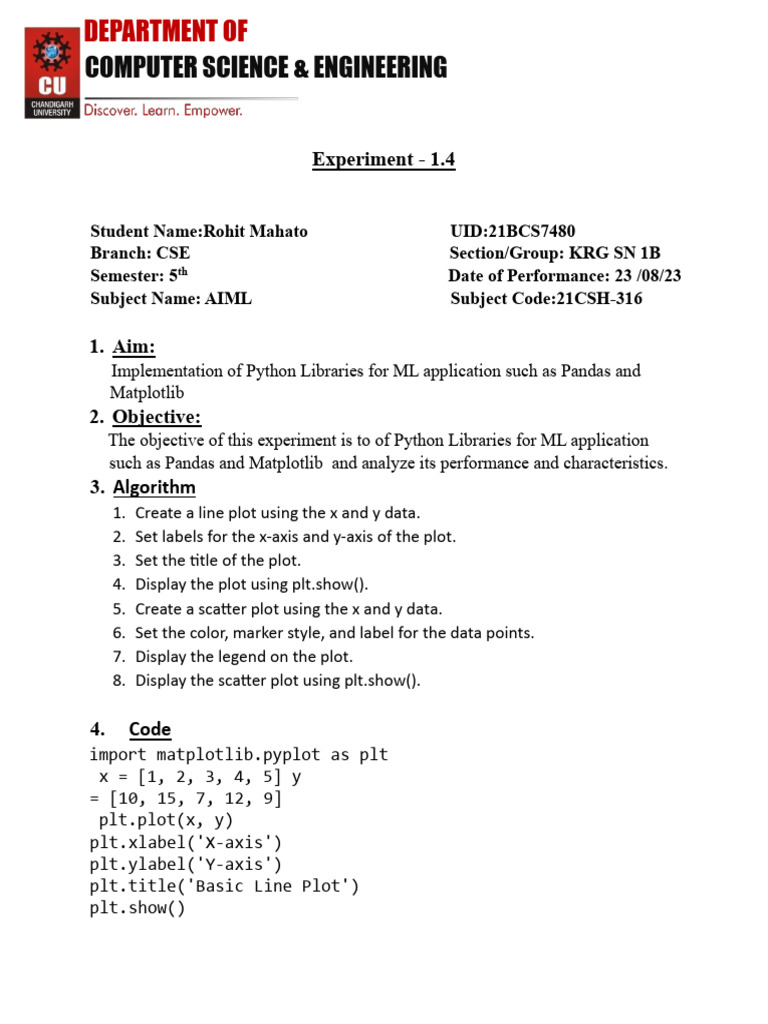 Python Libraries for ML: Pandas & Matplotlib | PDF