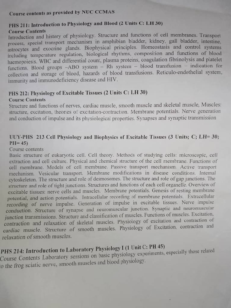 Physiology Course Outline | PDF
