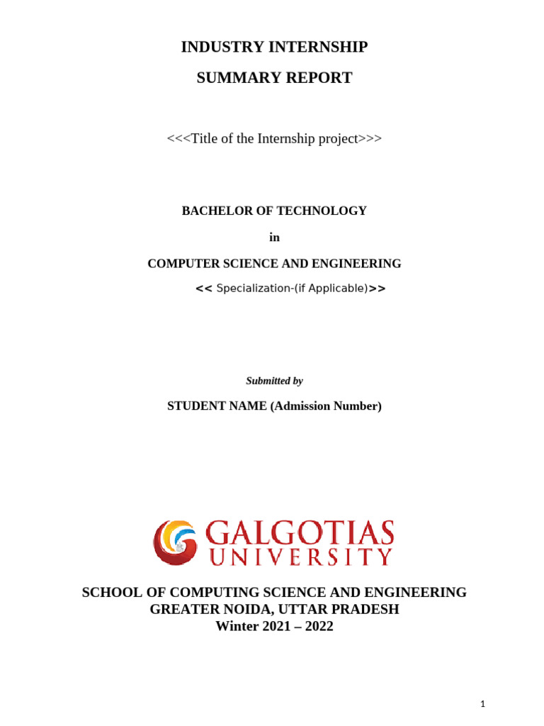 Revised - Internship Summary Report Template - Version1 | PDF | Cognition