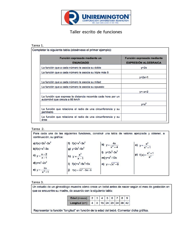 TALLER DE FUNCIONES | PDF