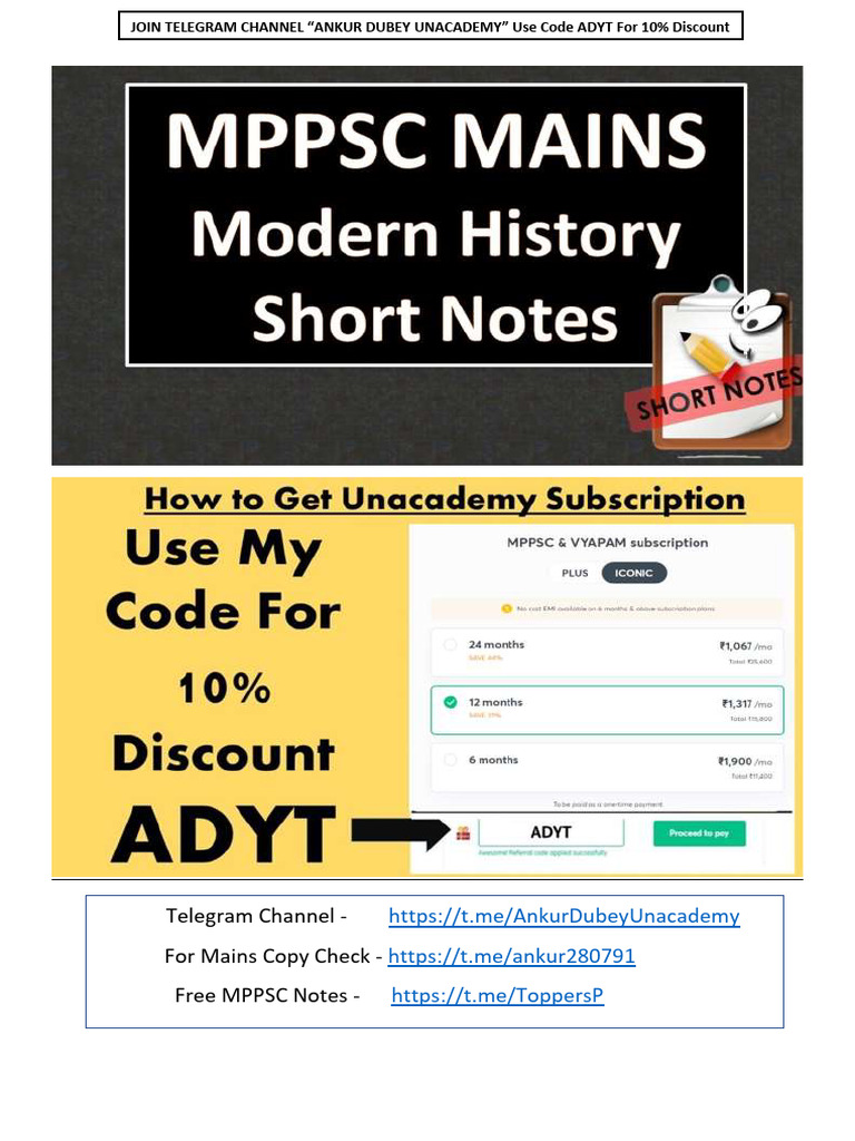 MPPSC Mains Short Notes Modern History | PDF
