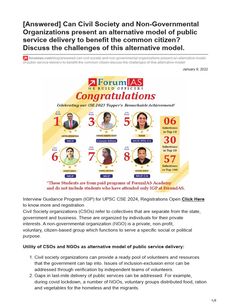 Answered Can Civil Society and Non-Governmental Organizations Present ...
