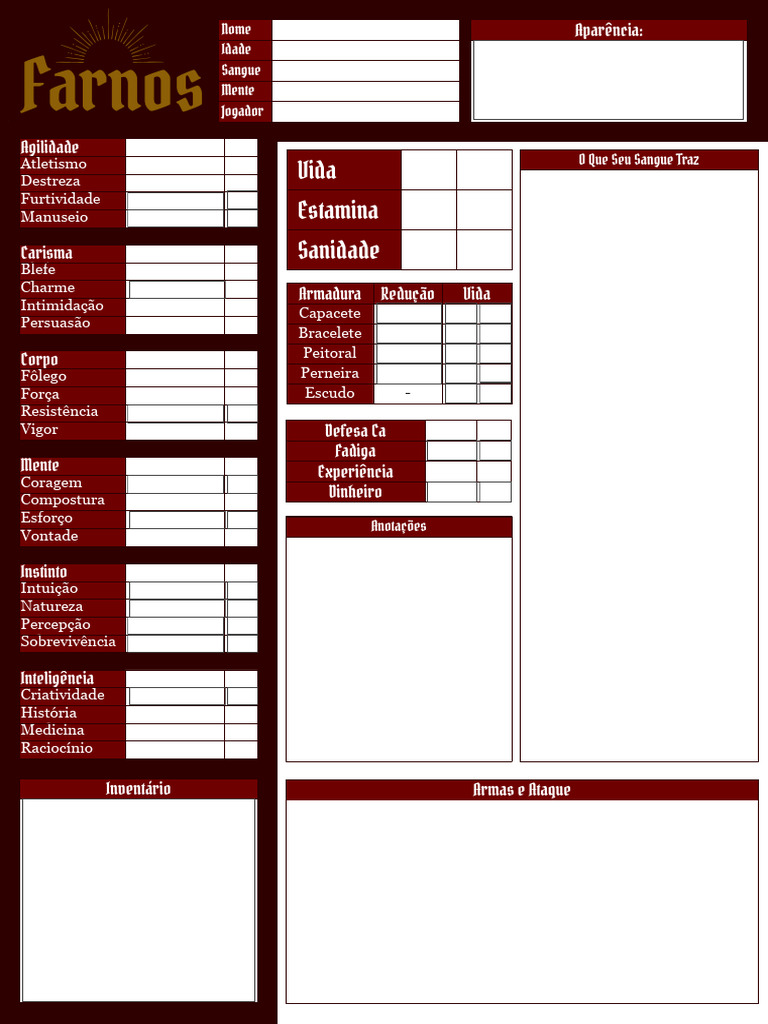 Ficha de Personagem RPG: Habilidades e Atributos | PDF