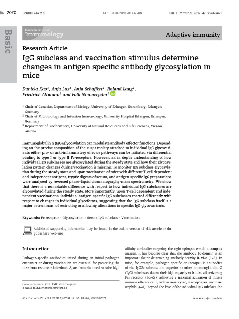IgG Subclass Glycosylation in Mice | PDF | Immunoglobulin G | Antibody