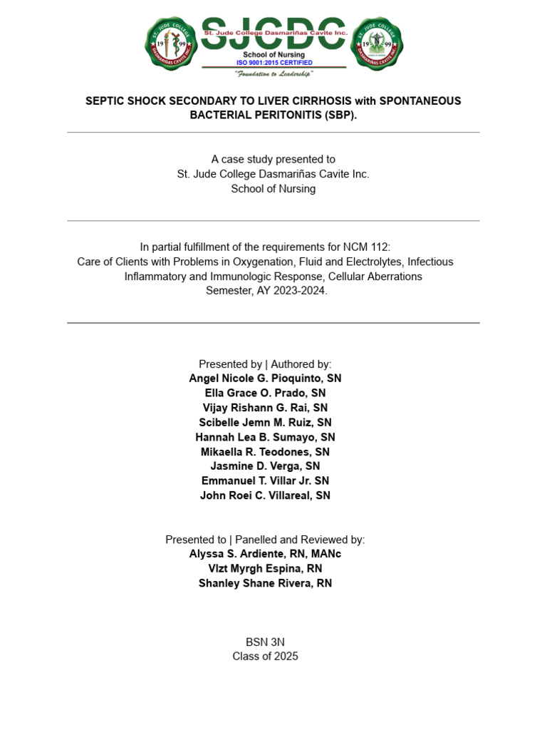 Septic Shock Sec. Liver Cirrhosis With SBP Case Study 1 | PDF ...