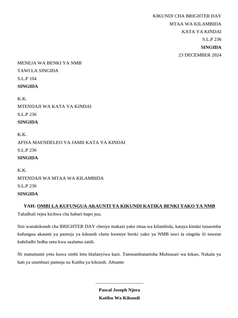 Barua Ya Benki | PDF