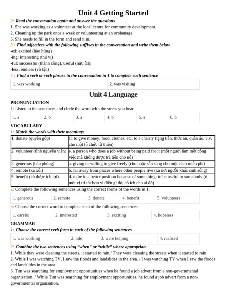 Unit 4 Getting Started Bài 1 | PDF