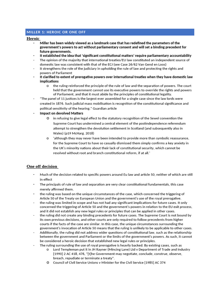 Miller 1 Case: Heroic or One-Off? | PDF | Precedent | European Court Of ...