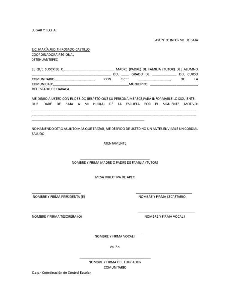 Formato Baja de Alumno | PDF