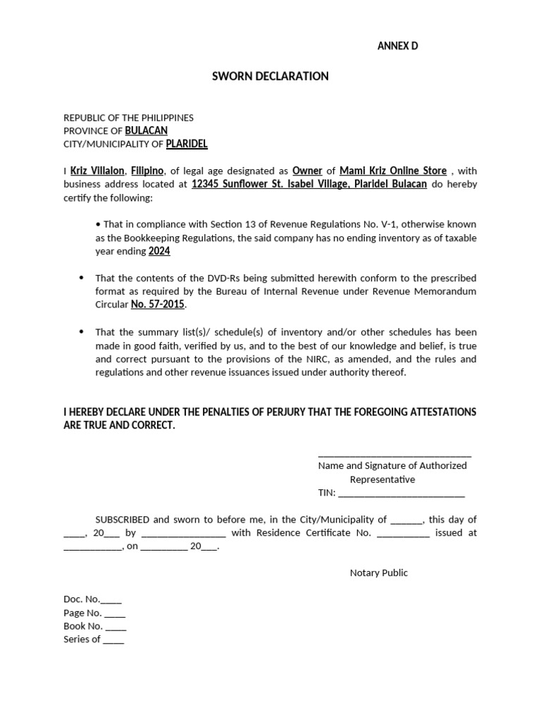 Sworn-Declaration Inventory NO INVENTORY | PDF