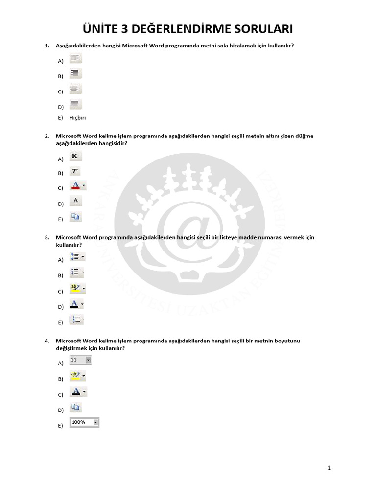 Unite3 Degerlendirme Sorulari | PDF