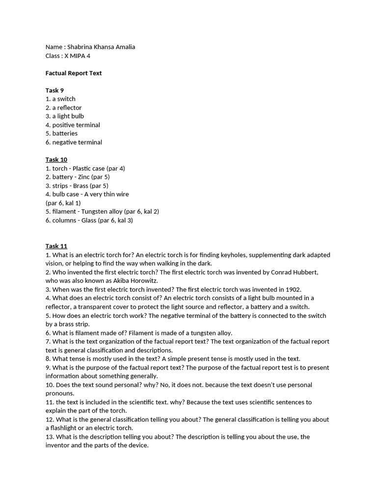 Factual Report Text | PDF | Flashlight | Incandescent Light Bulb