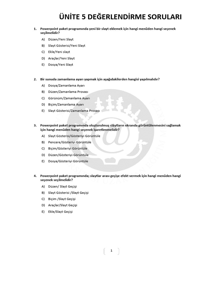 Unite5 Degerlendirme Sorulari | PDF