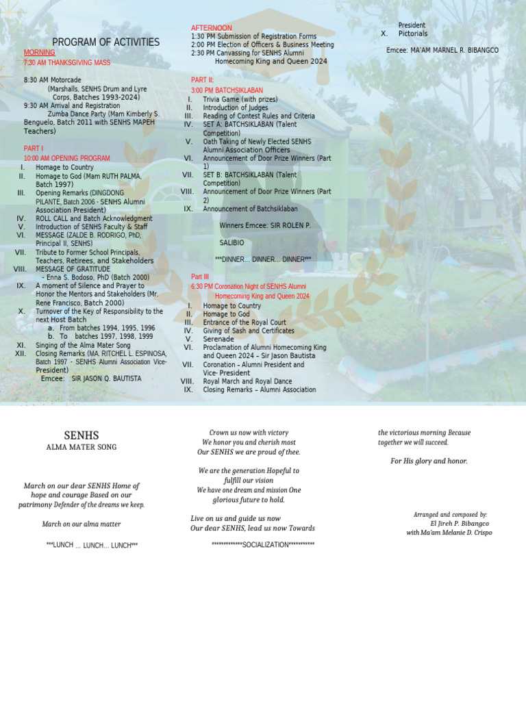 Senhs Alumni Program ,,, | PDF | Ceremonies | Rituals