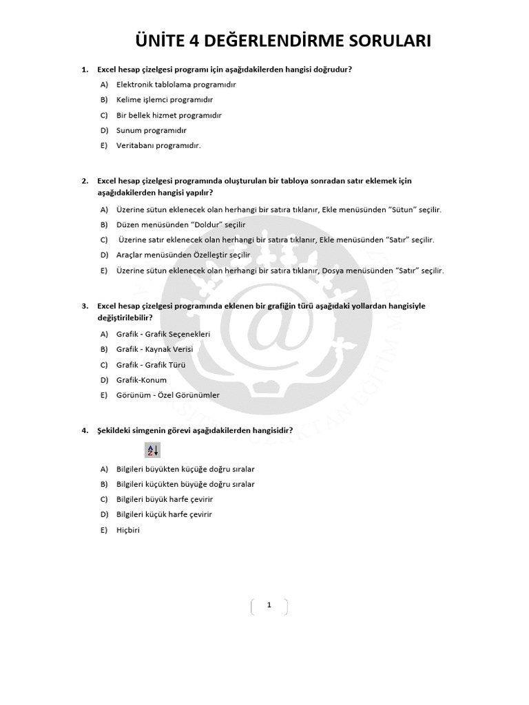 Unite4 Degerlendirme Sorulari | PDF