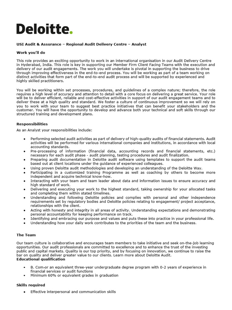 RADC Analyst Role at Deloitte Hyderabad | PDF | Audit | Accounting