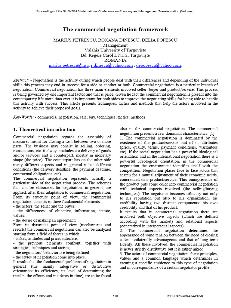 The Commercial Negotiation Framework | PDF | Negotiation | Sales