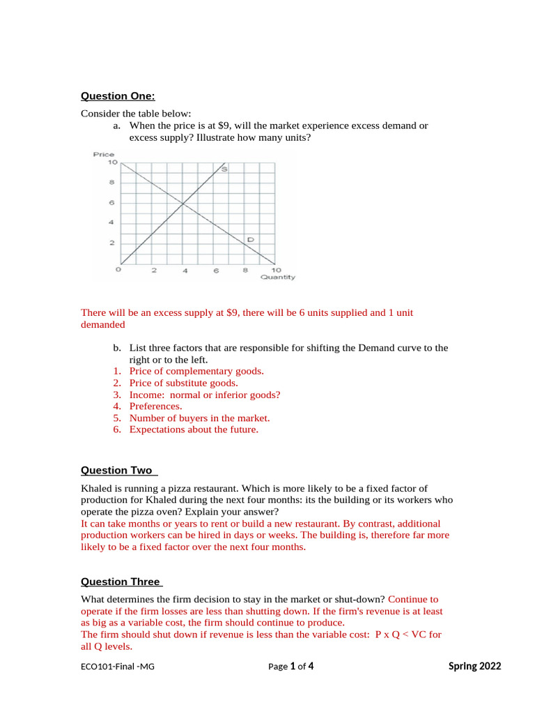 ECO101 Questions | PDF | Demand | Economies