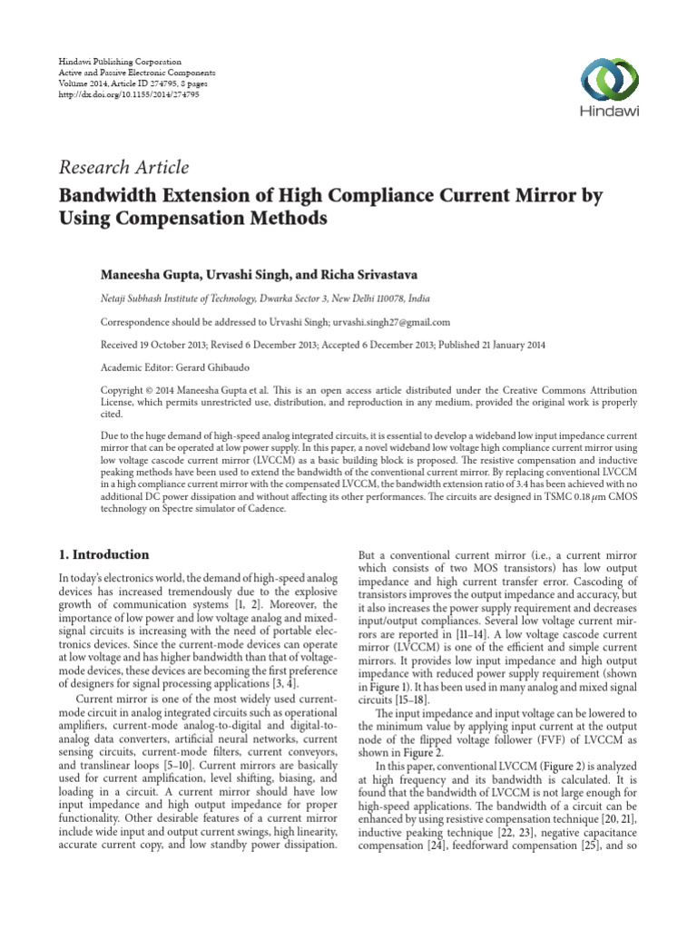Bandwidth Extension of High Compliance Current Mir | PDF | Electronic Circuits | Amplifier