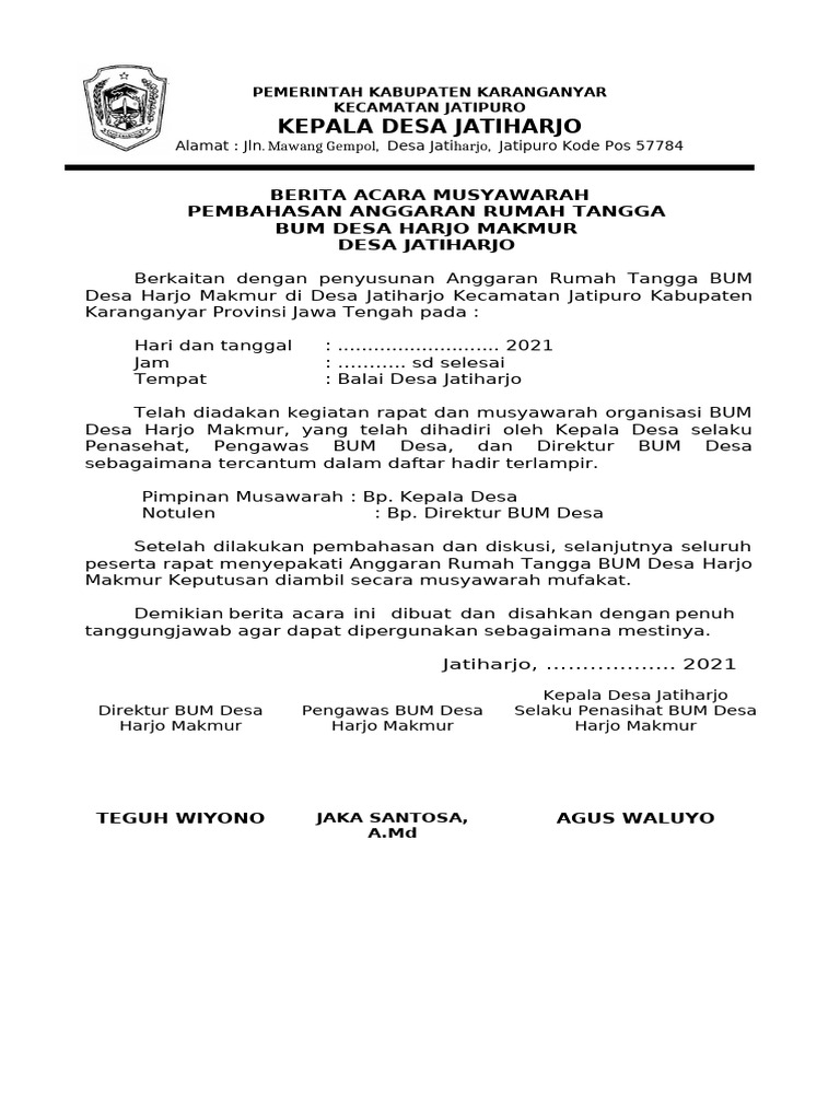 03ba Rapat Art + Ba Musdes Proker Contoh | PDF