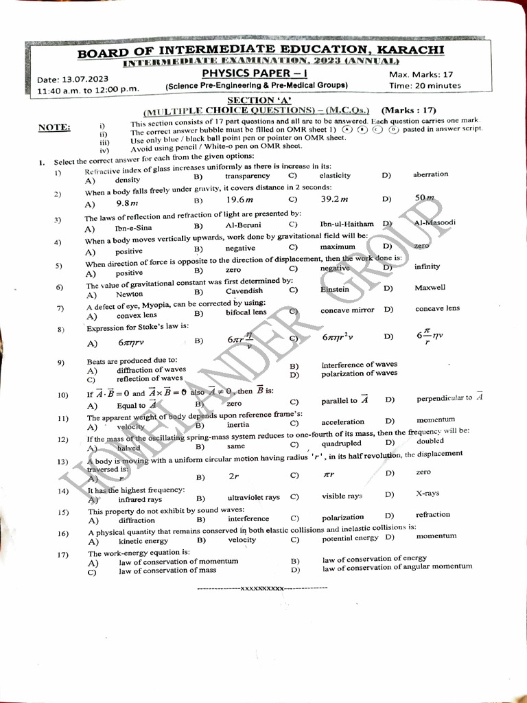 Xi Biek Past Paper Sindh Board - Homelander | PDF | Momentum | Waves