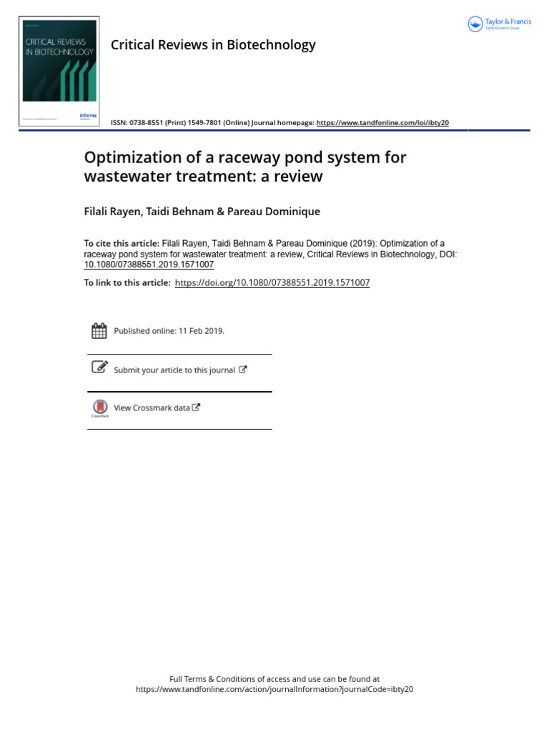 Raceway Pond Optimization for Wastewater Treatment | PDF | Sewage ...