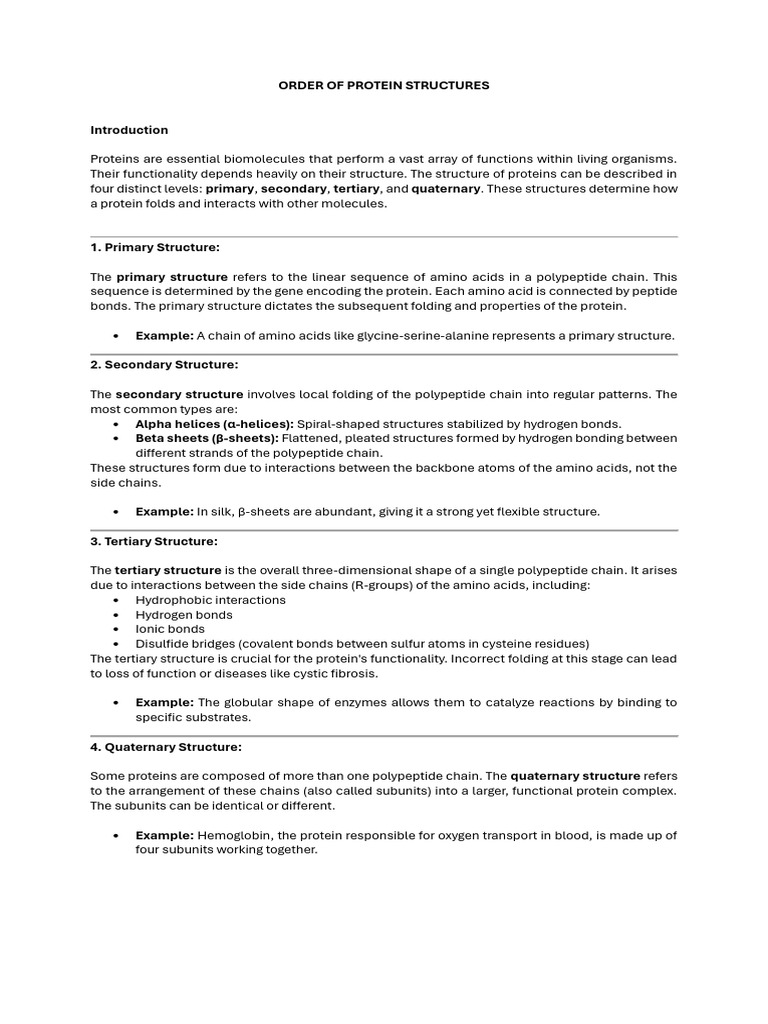 Order of Protein Structure | PDF