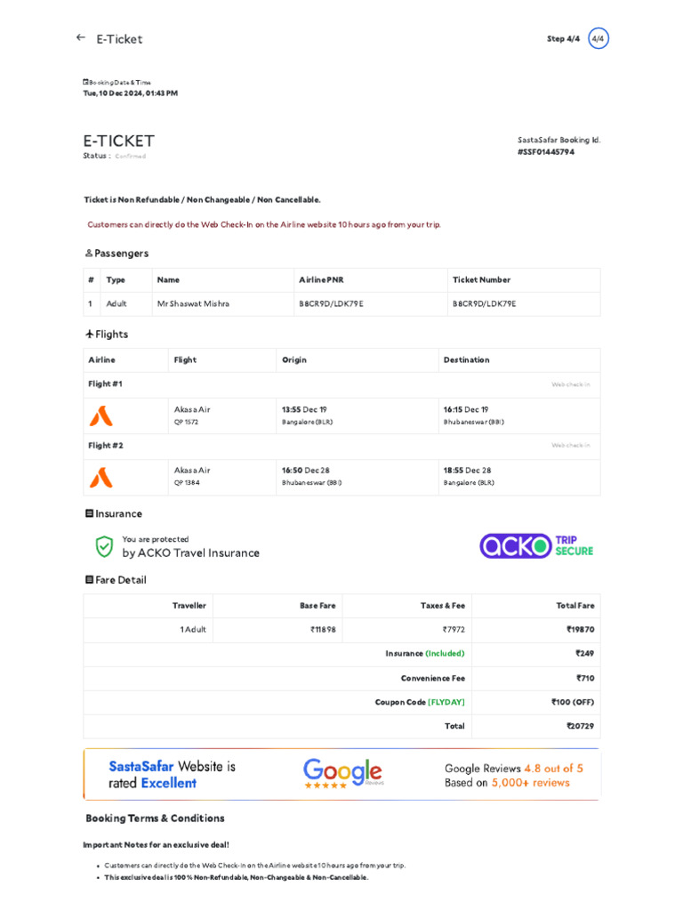 Akasa Air QP 1572 E-Ticket Details | PDF | Airlines | Transport
