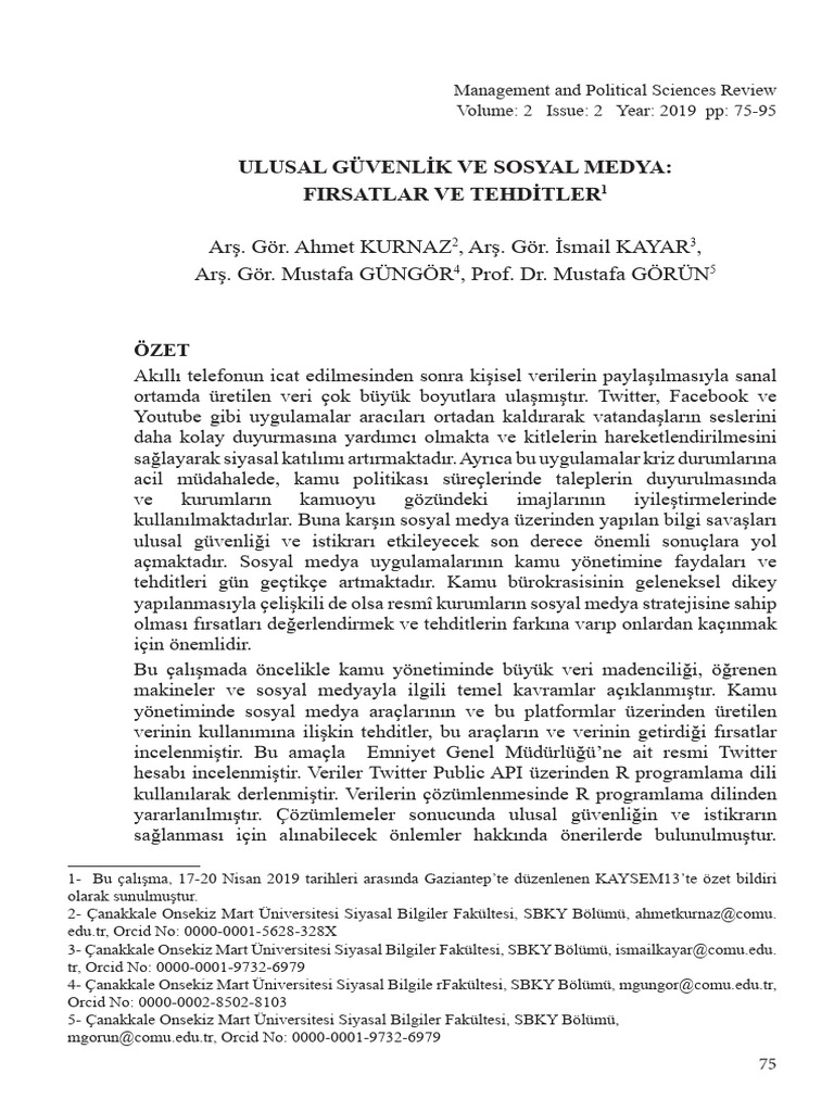 Ulusal G - Venl - K Ve Sosyal Medya - Firsatlar Ve Tehd - Tler (#632719) - 950976 | PDF