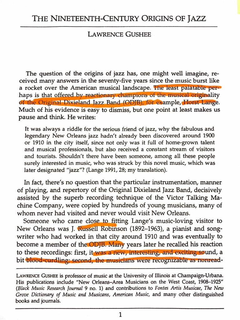 Origins of Jazz 19th Century | PDF