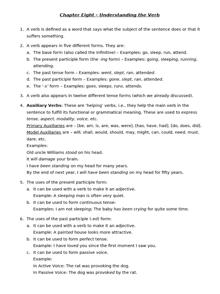 Grammar Notes - Understanding the Verb | PDF | Verb | Grammatical Tense