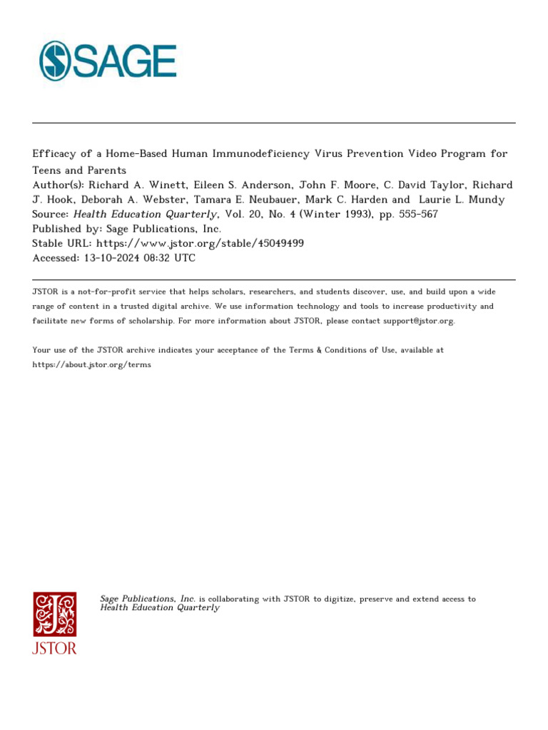 Winett EfficacyHomeBasedHuman 1993 | PDF | Adolescence | Hiv/Aids