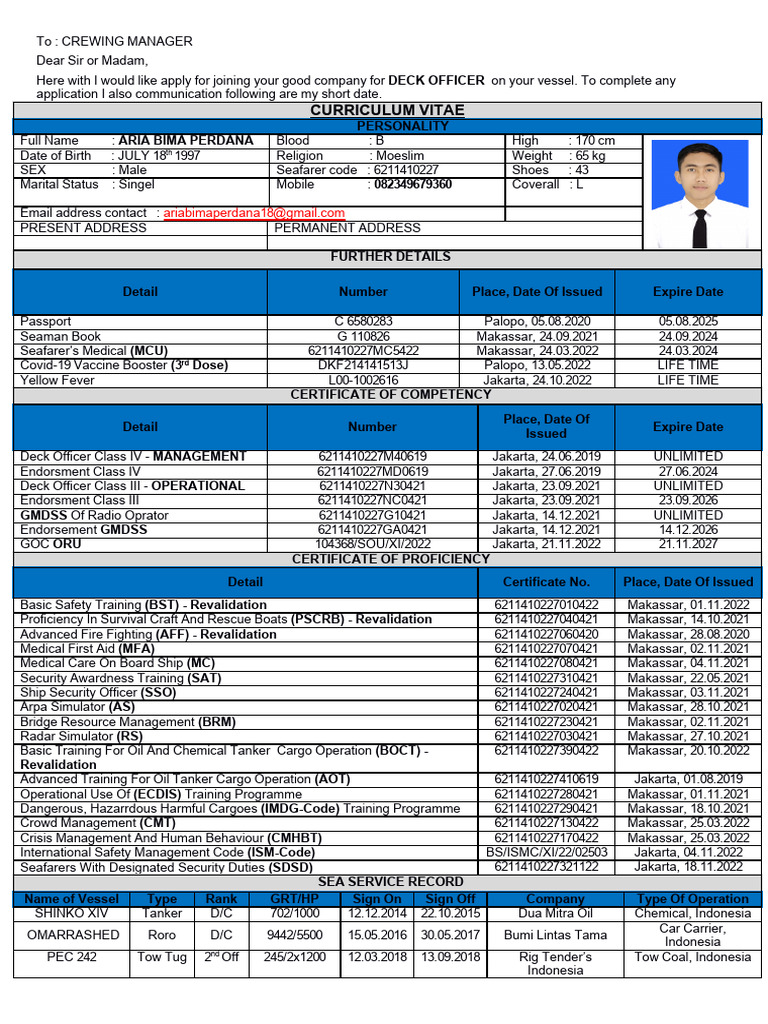 (Cv) Aria Bima Perdana.c.n 6 | PDF | Shipping | Ships