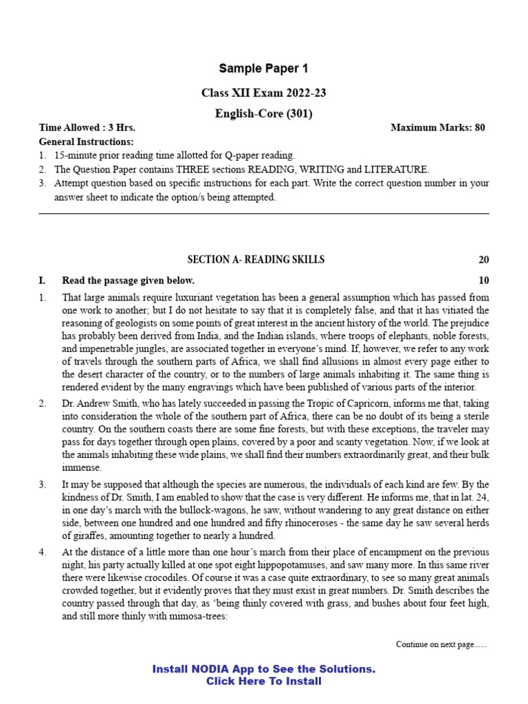Class XII English-Core Sample Paper | PDF