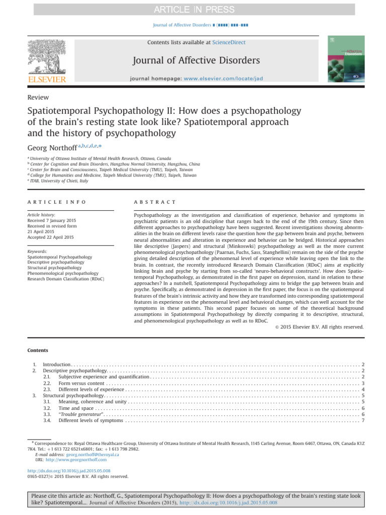 2016 Spatiotemporal Psychopathology Ii How Does A Psychopathology Of The Brains Resting State
