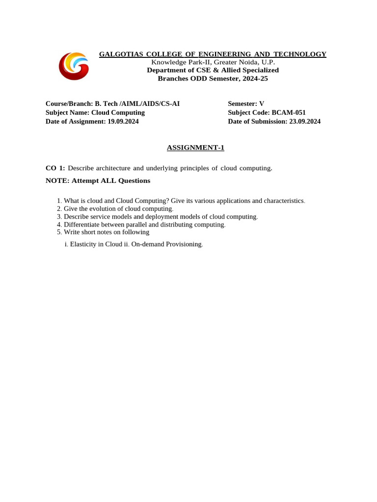 Cloud Computing Assignment 1 | PDF