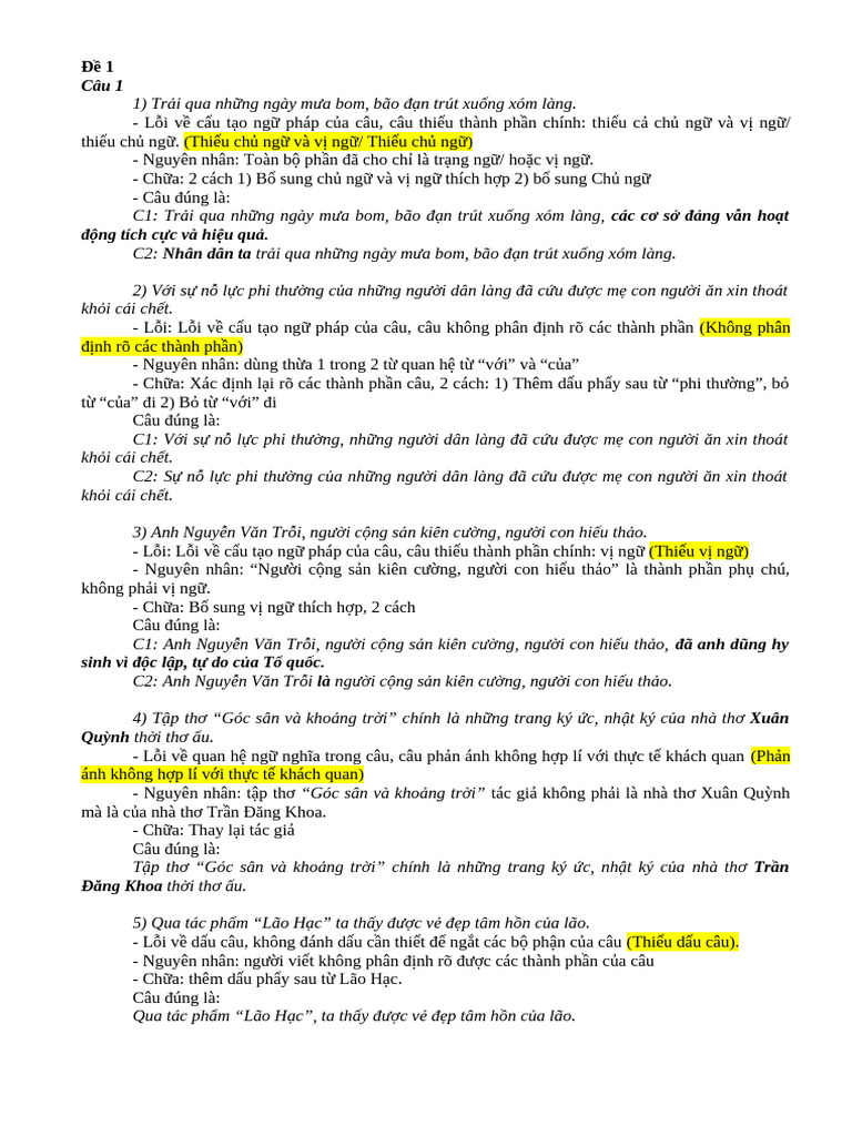 01 Chữa đề ktra giữa kì 2024 môn thực hành tiếng việt | PDF