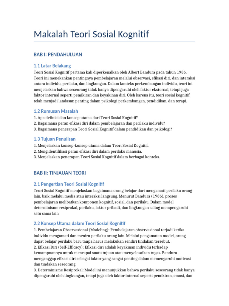 Makalah Teori Sosial Kognitif | PDF
