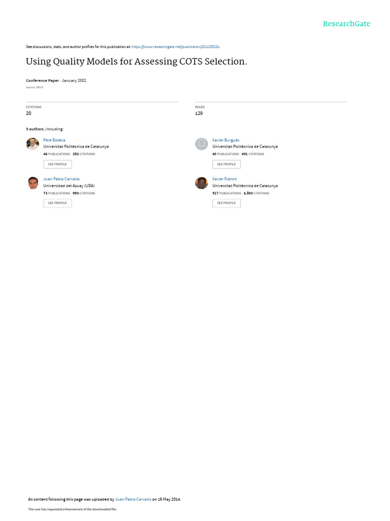 Using Quality Models For Assessing COTS Selection | PDF | Conceptual ...