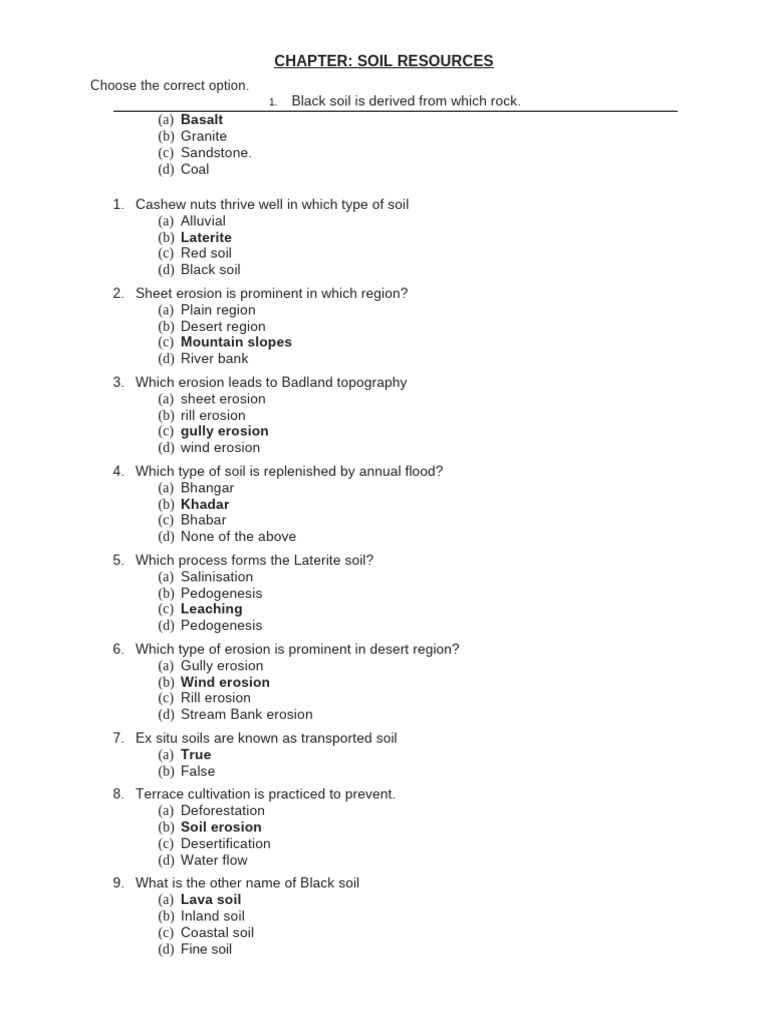 MCQs On Soil Resources | PDF