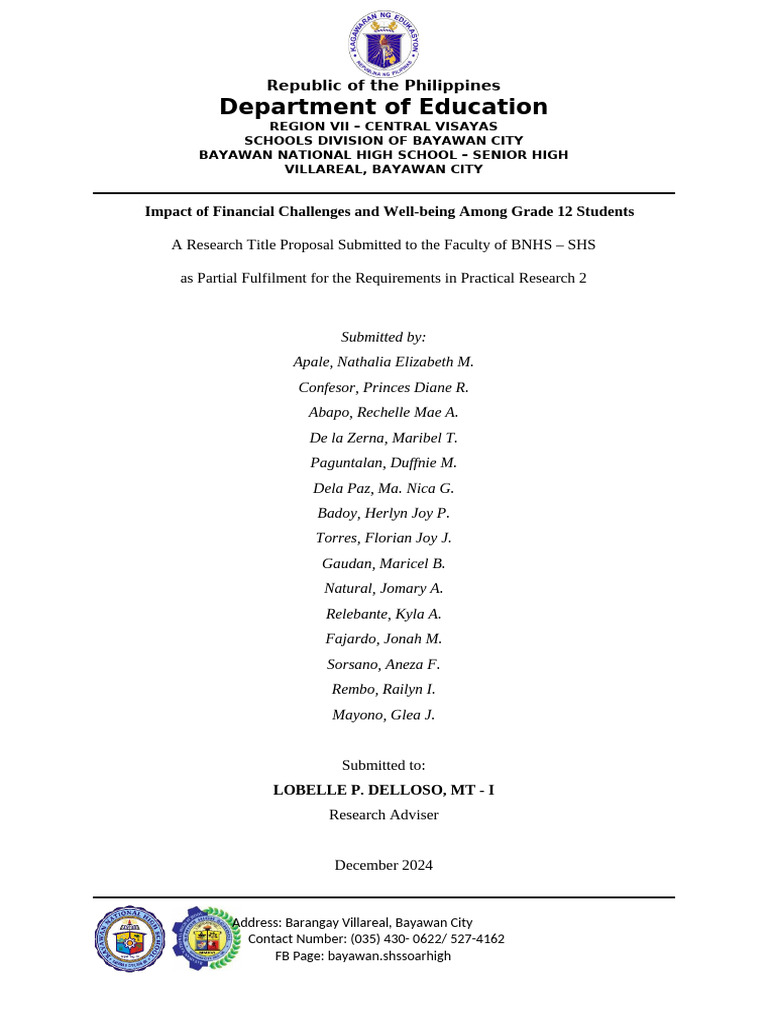 Tolentino_Grp1_Titleproposal_HUMSS (2) (2) | PDF | Well Being | Social Psychology