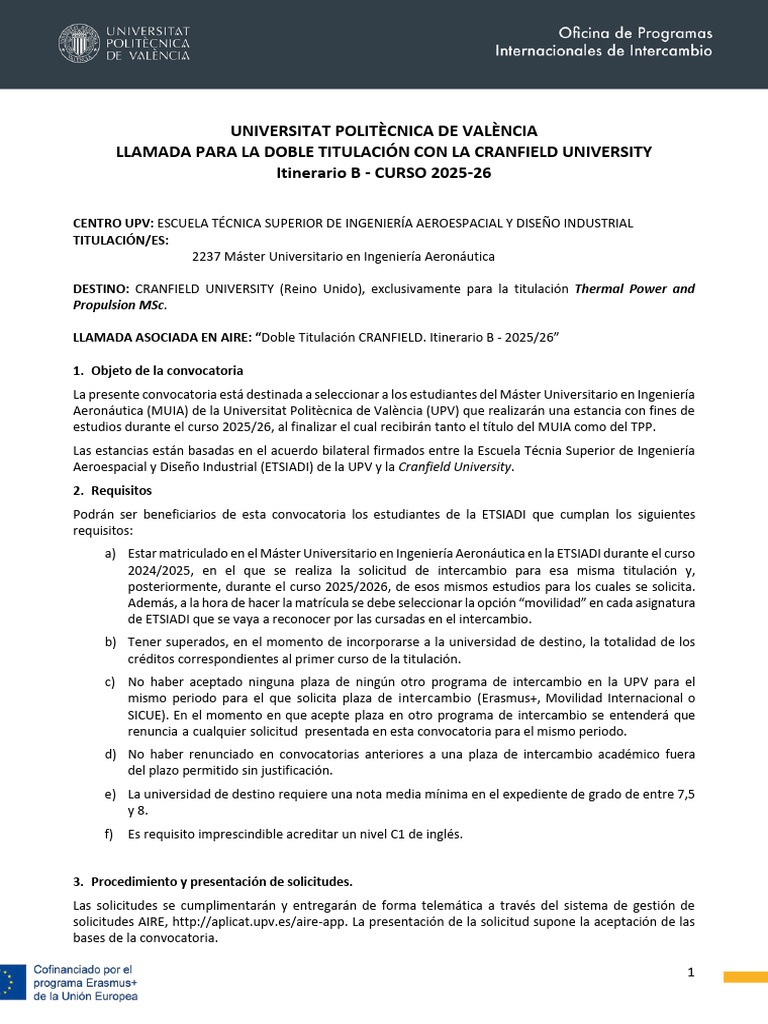Doble Titulación CRANFIELD. Itinerario B - 2025-26 | PDF