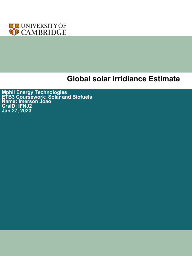 Solar Irradiance Estimation in France | PDF | Atmosphere Of Earth ...