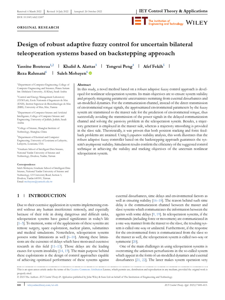Design_of_robust_adaptive_fuzzy_control_for_uncert | PDF | Stability Theory | Control Theory